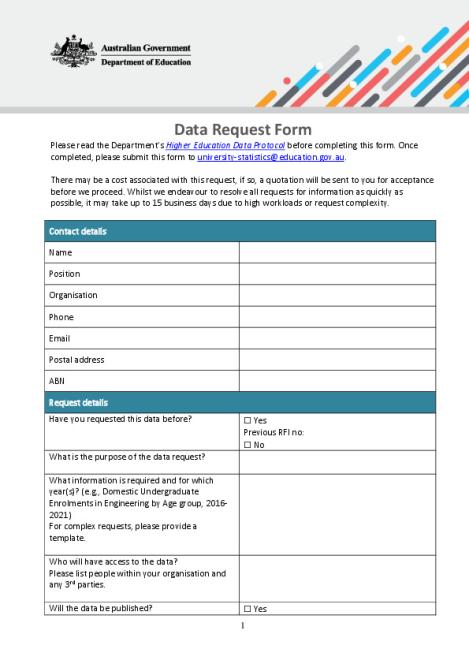 Higher Education Data Request Form - Department of Education, Australian Government
